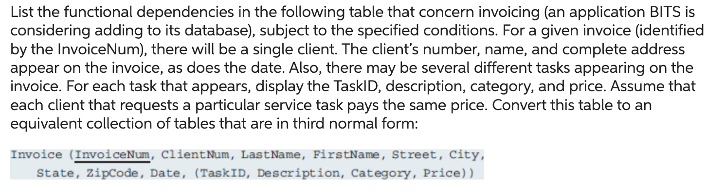 List the functional dependencies in the following | Chegg.com