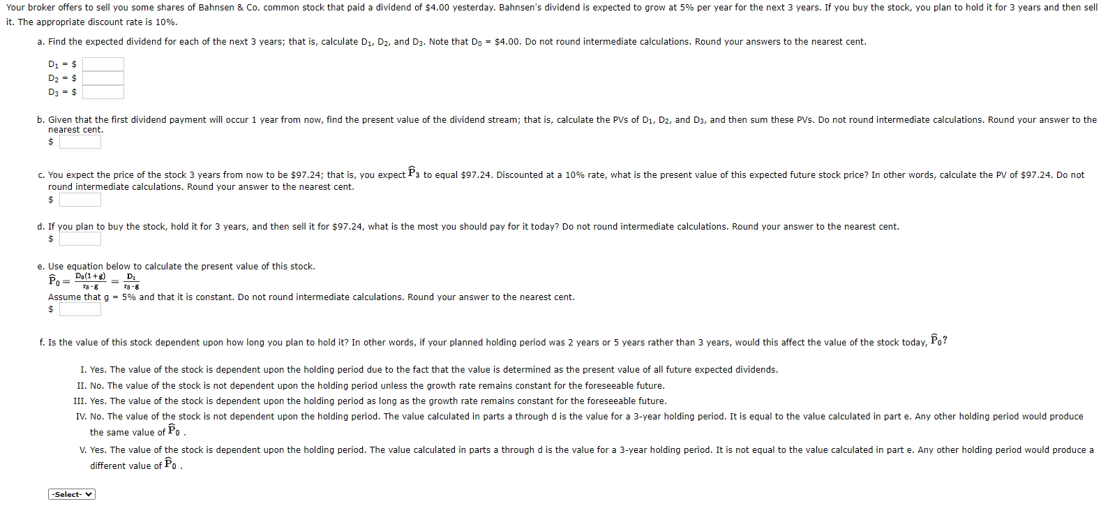 Solved The appropriate discount rate is 10%. D1=$D2=$D3=$ | Chegg.com