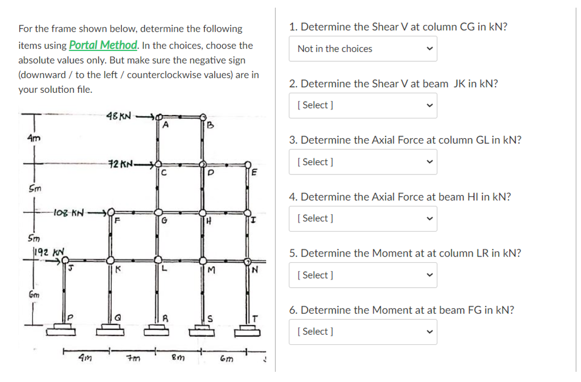 Solved 1. Determine the Shear V at column CG in kN? Not in | Chegg.com
