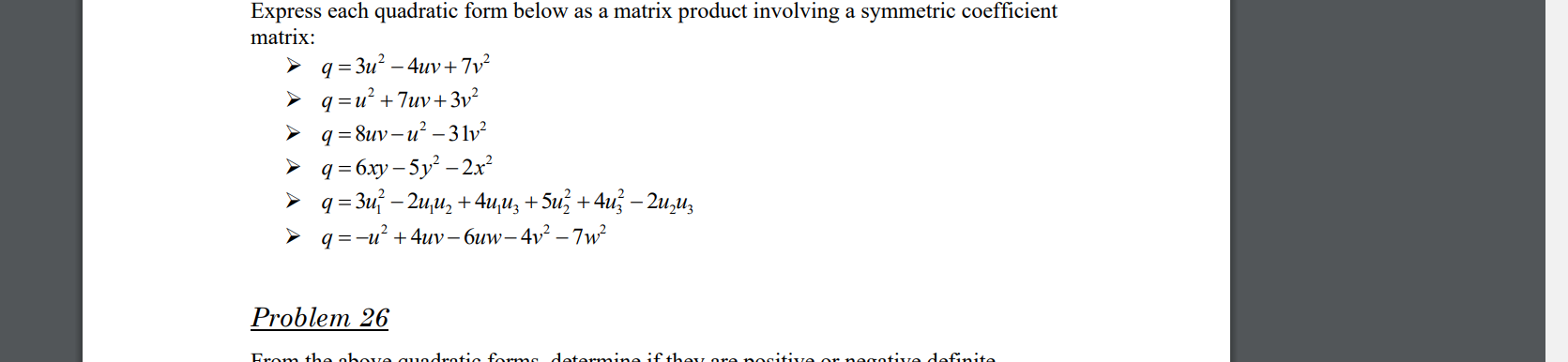 Solved Express each quadratic form below as a matrix product | Chegg.com