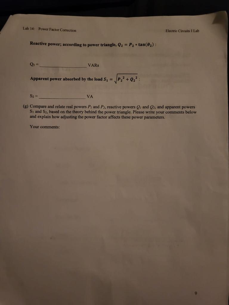 Solved 1) Investigate Inductive Load ZL. (a) Using the | Chegg.com