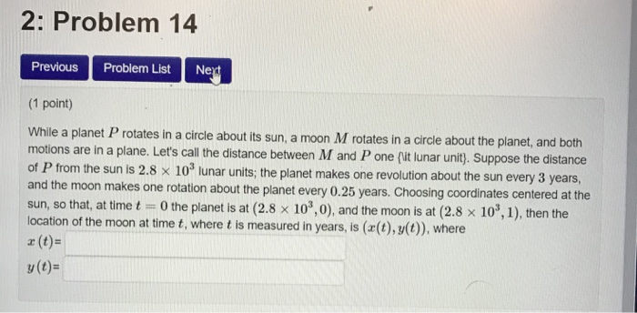 Solved 2: Problem 14 Previous Problem ListNext (1 point) | Chegg.com