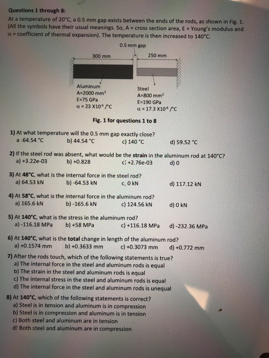 Solved Questions 1 through 8: At a temperature of 20°C, a | Chegg.com