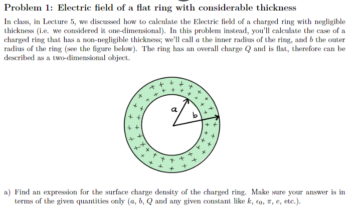 Solved Problem 1: Electric field of a flat ring with | Chegg.com