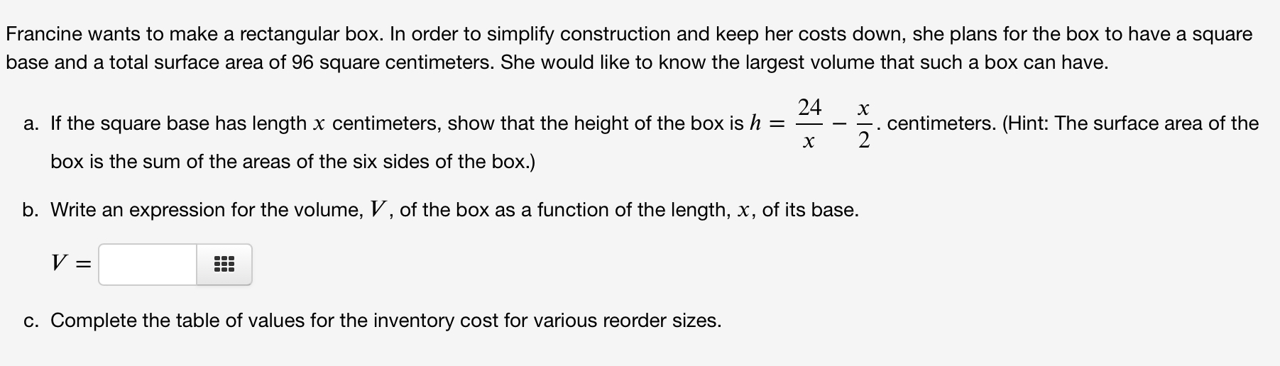 Francine wants to make a rectangular box. In order to | Chegg.com