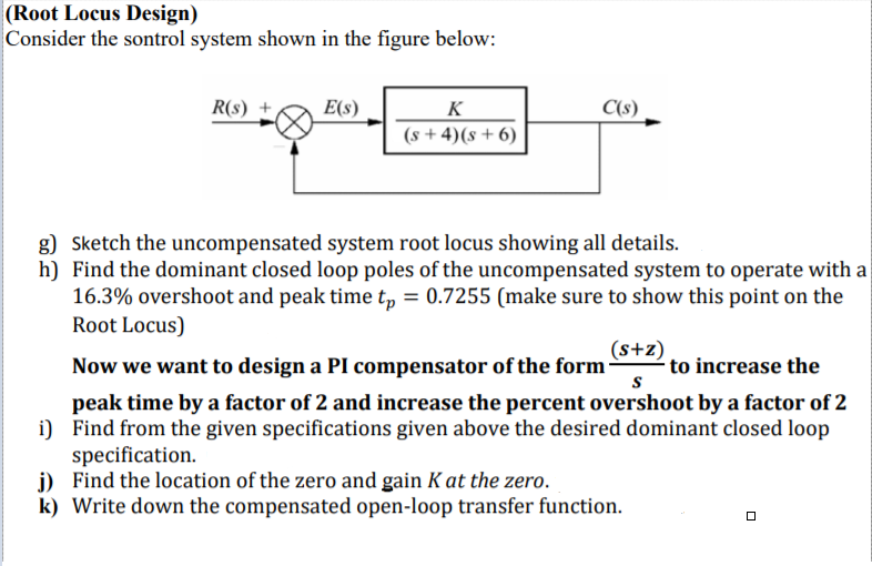 Solved (Root Locus Design) Consider the sontrol system shown | Chegg.com