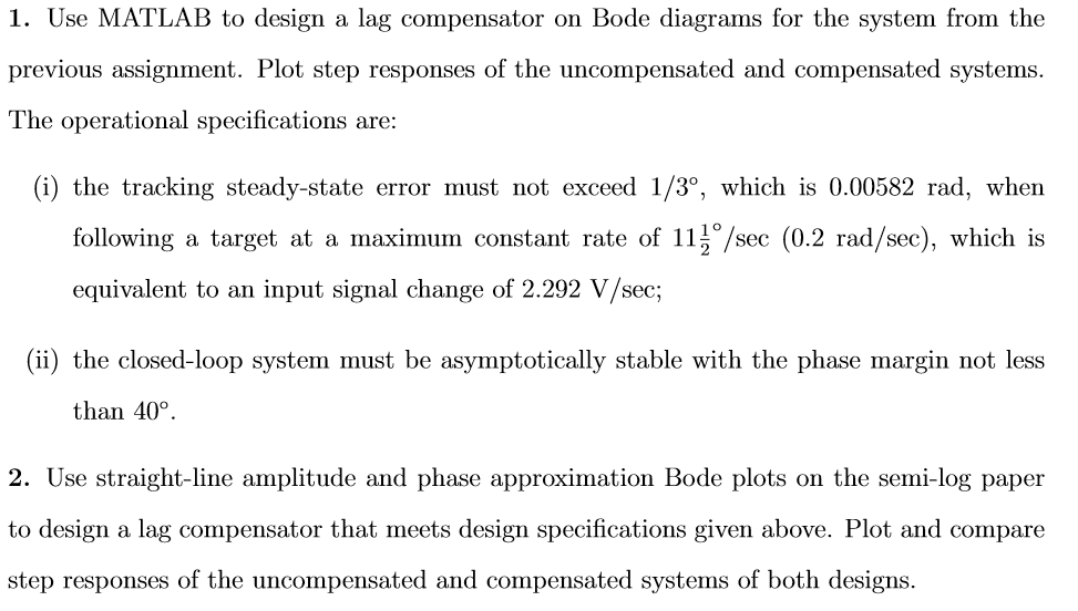 1. Use MATLAB to design a lag compensator on Bode | Chegg.com