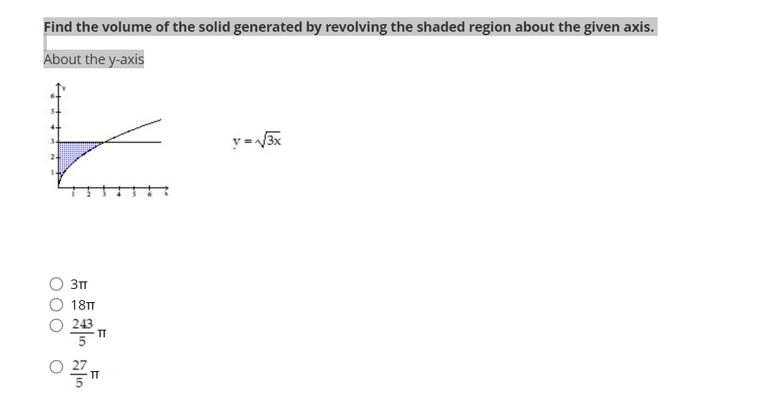 Solved Find the volume of the solid generated by revolving | Chegg.com