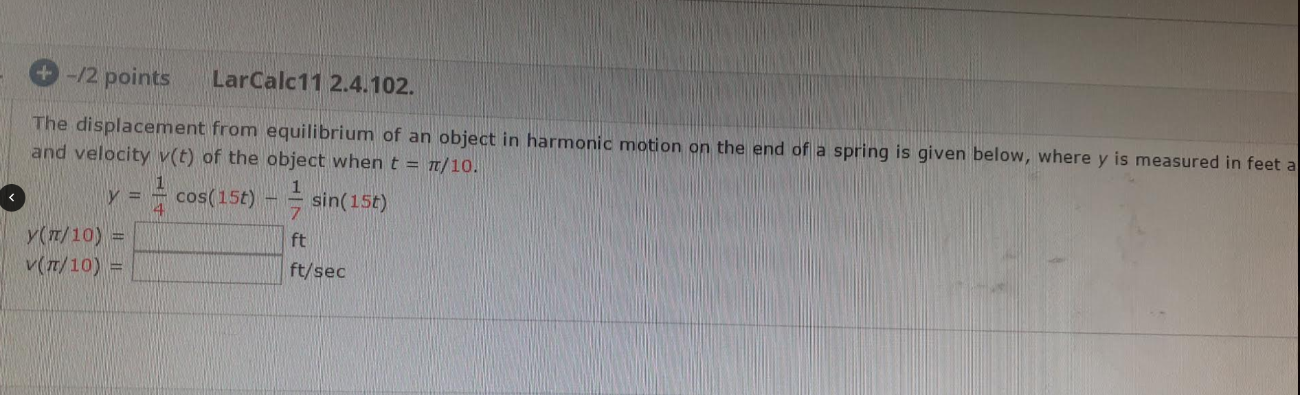 Solved -12 points LarCalc11 2.4.102. The displacement from | Chegg.com
