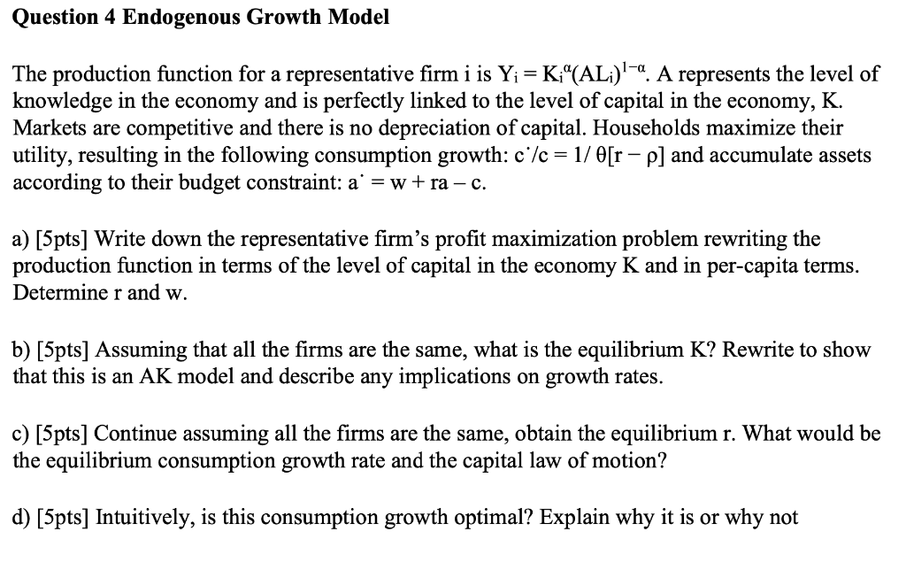 Solved The production function for a representative firm i | Chegg.com