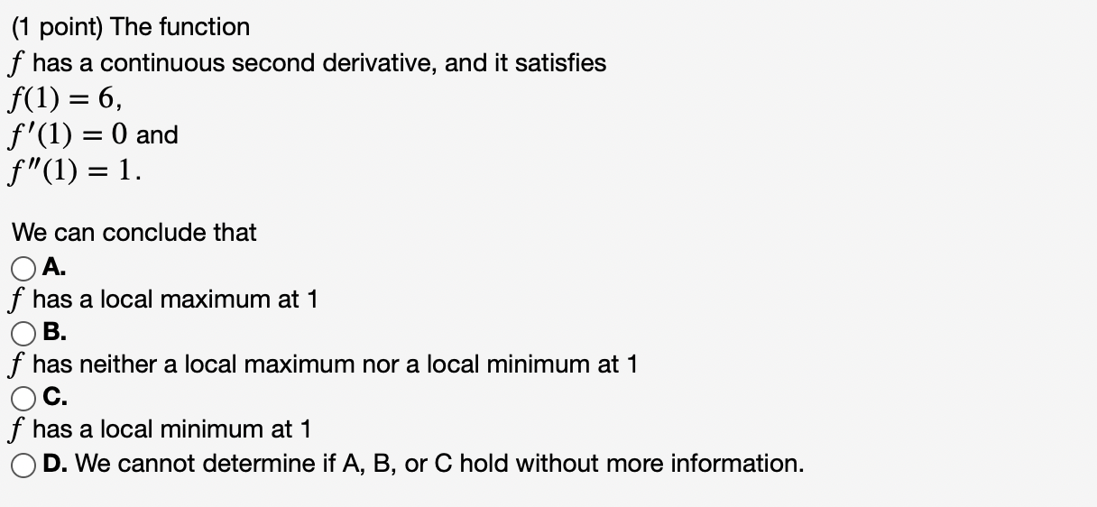Solved (1 point) The function f has a continuous second | Chegg.com
