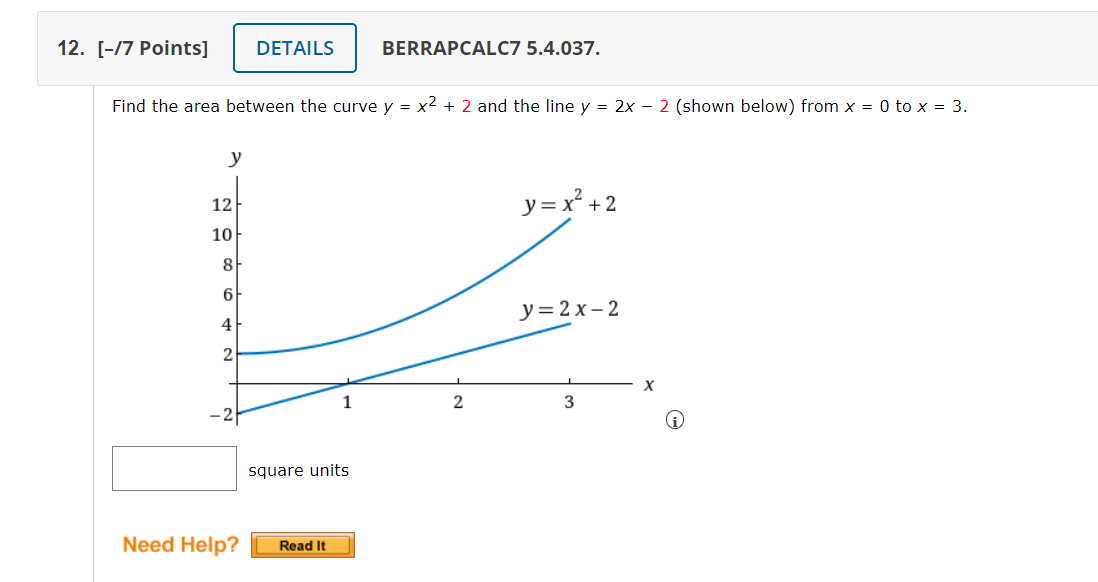 Solved Find the area between the curve y=x2+2 and the line | Chegg.com