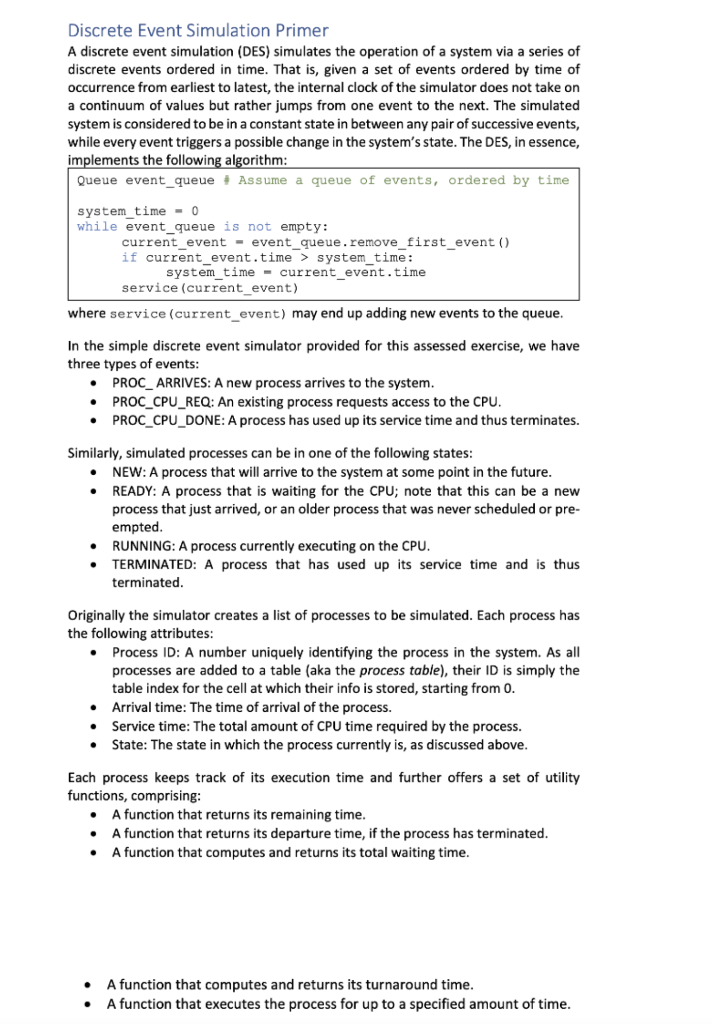Discrete Event Simulation Primer A discrete event | Chegg.com