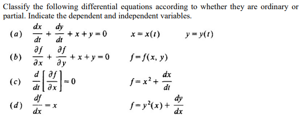 Solved Classify the following differential equations | Chegg.com