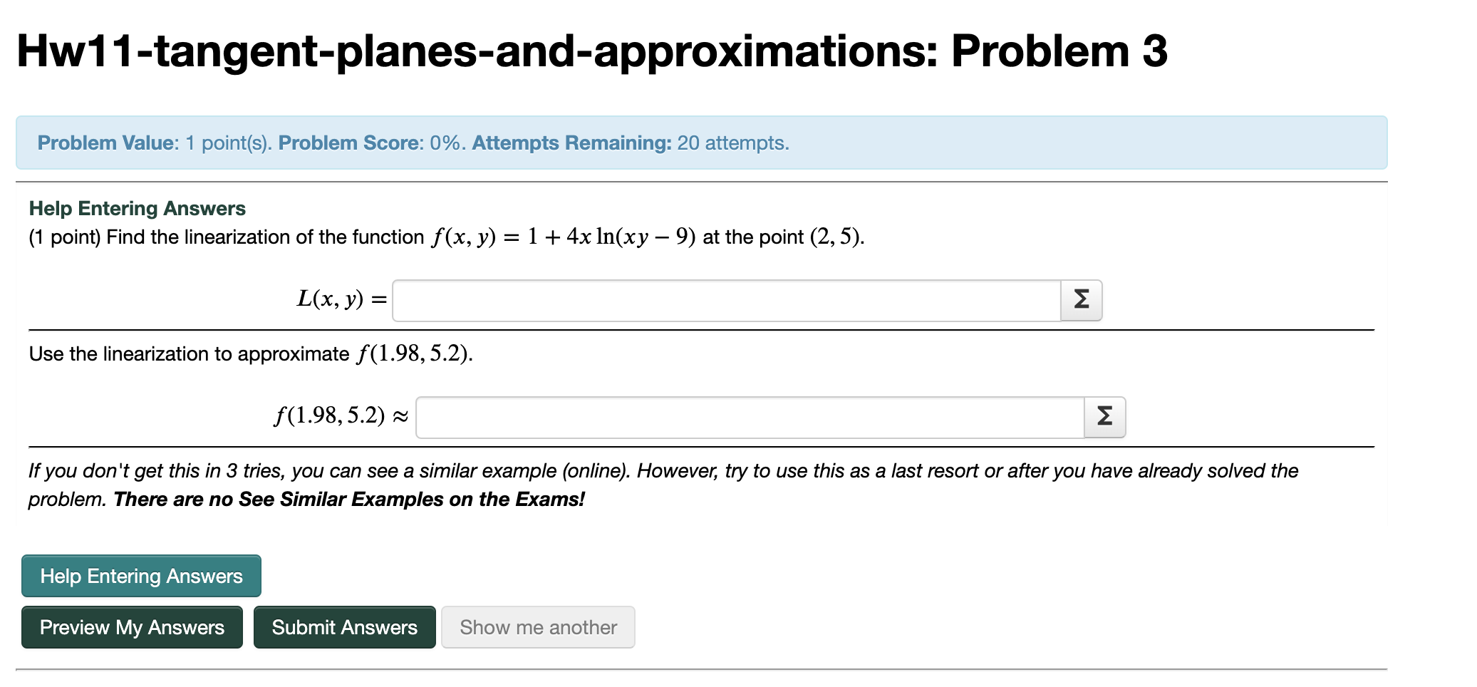 Solved Hw11-tangent-planes-and-approximations: Problem 3 | Chegg.com