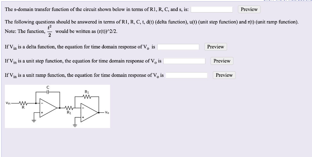 Solved The s-domain transfer function of the circuit shown | Chegg.com