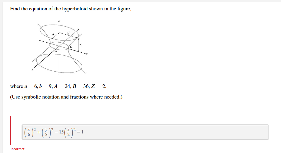 Solved Find the equation of the hyperboloid shown in the | Chegg.com