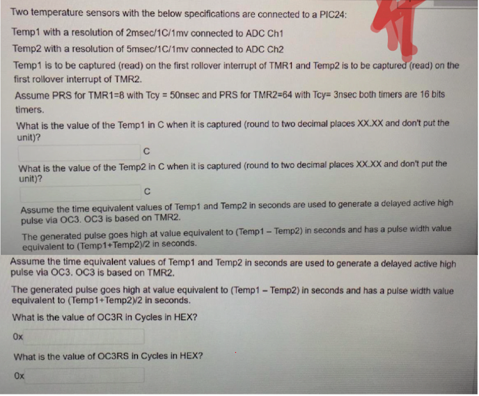 Solved Two temperature sensors with the below specifications | Chegg.com
