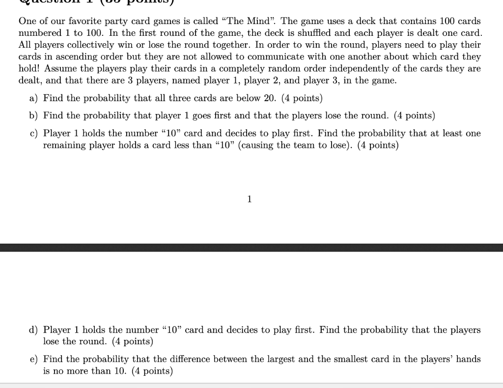 Solved One of our favorite party card games is called "The | Chegg.com