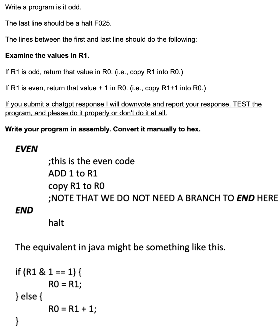 Solved Write a program is it odd. The last line should be a | Chegg.com