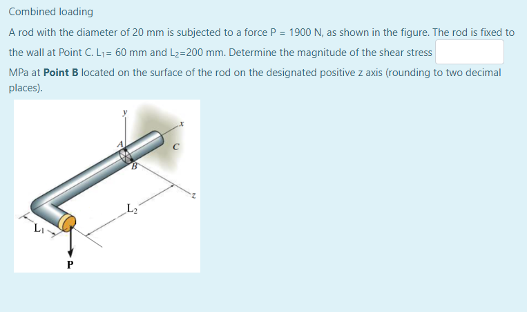 Solved Combined loading A rod with the diameter of 20 mm is | Chegg.com