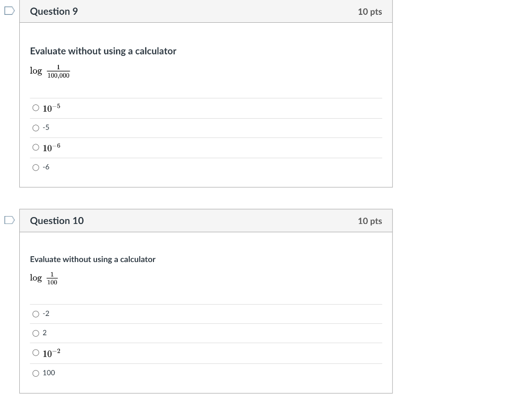 Solved Question 9 10 pts Evaluate without using a calculator | Chegg.com