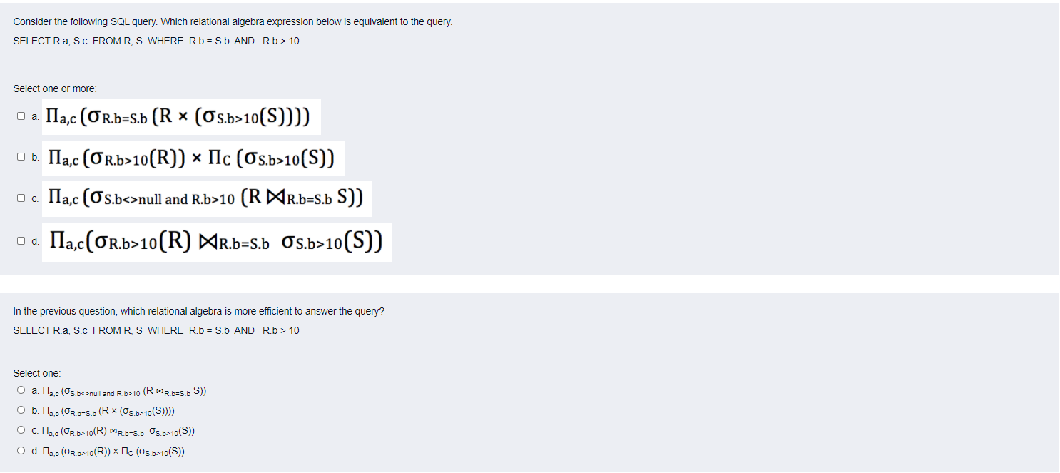Solved Consider the following SQL query. Which relational | Chegg.com