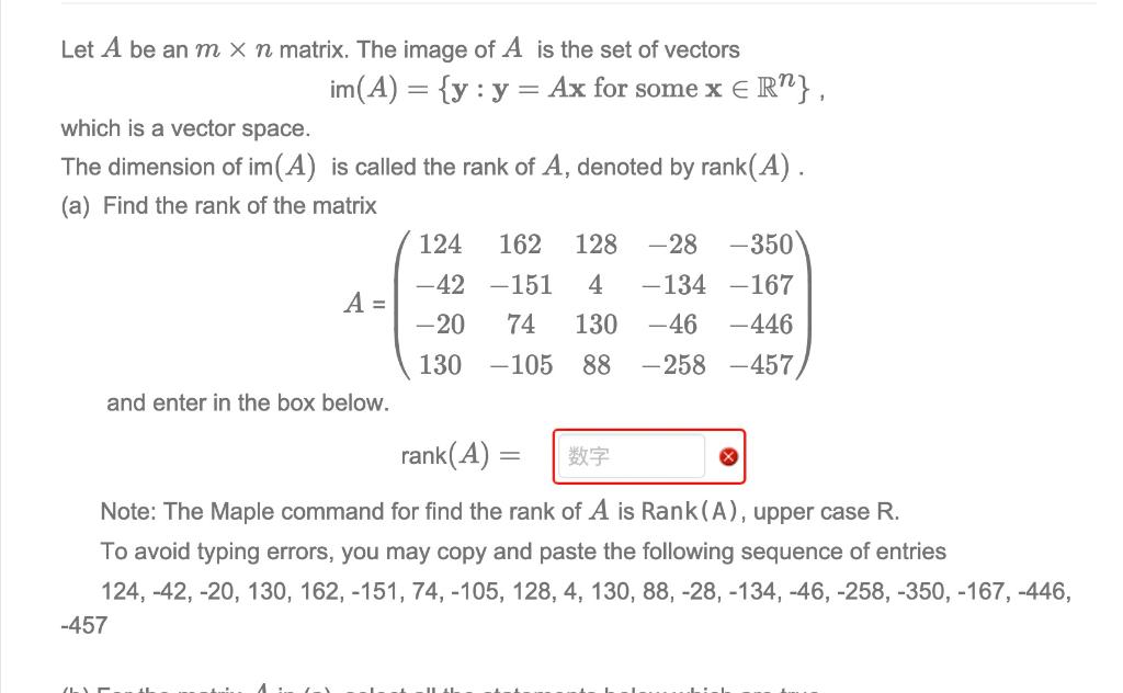 Solved Let A be an m x n matrix. The image of A is the set | Chegg.com