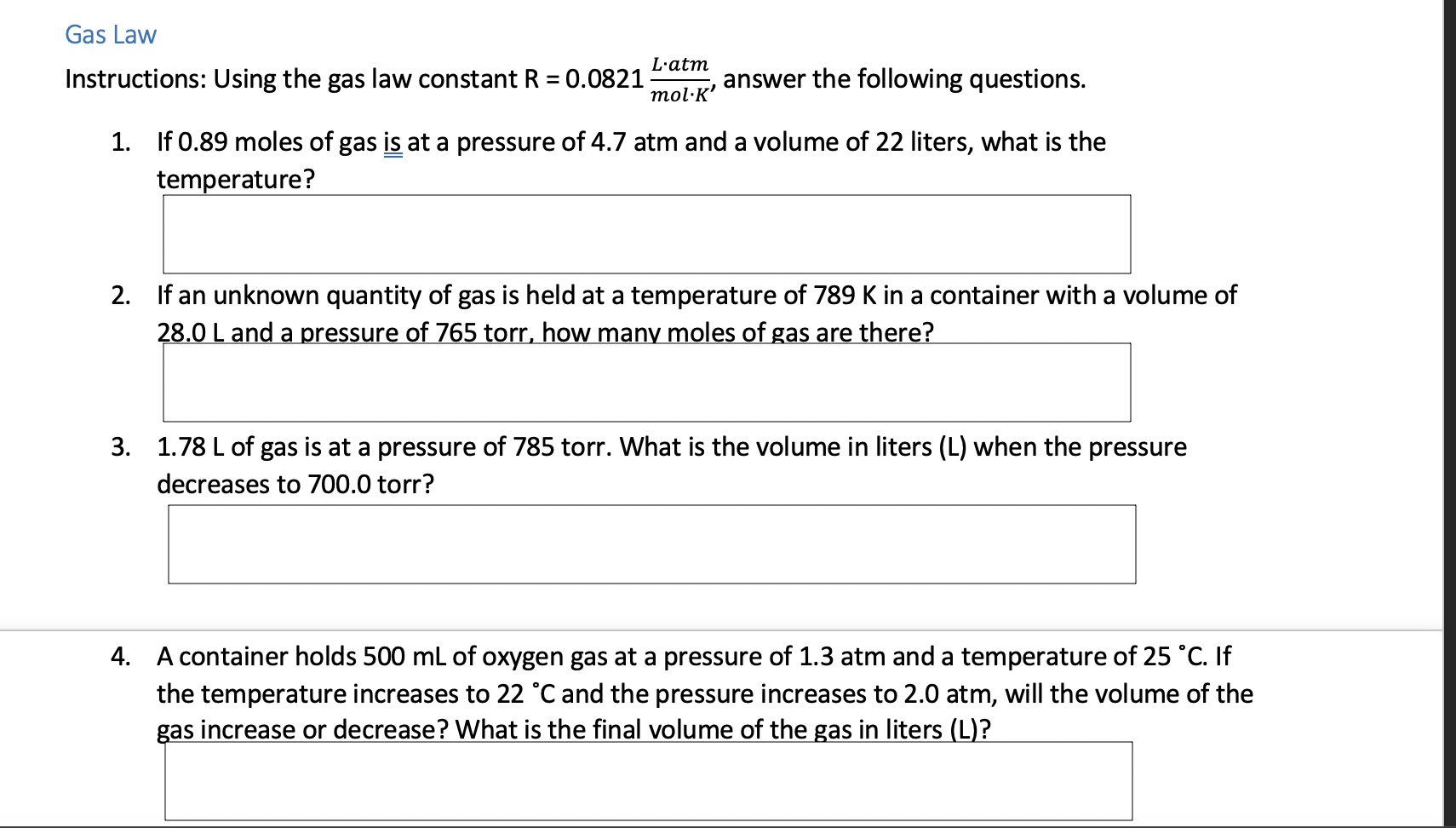 Solved Gas Law L'atm Instructions: Using the gas law | Chegg.com