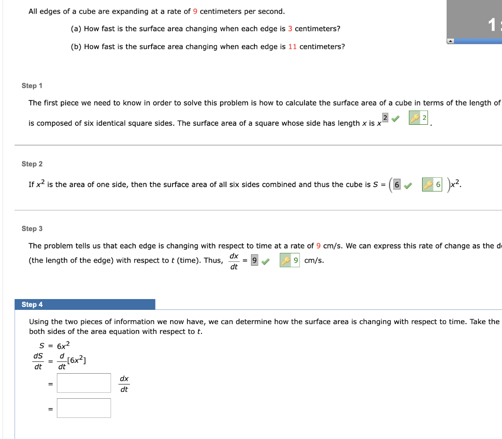 Solved All edges of a cube are expanding at a rate of 9 | Chegg.com