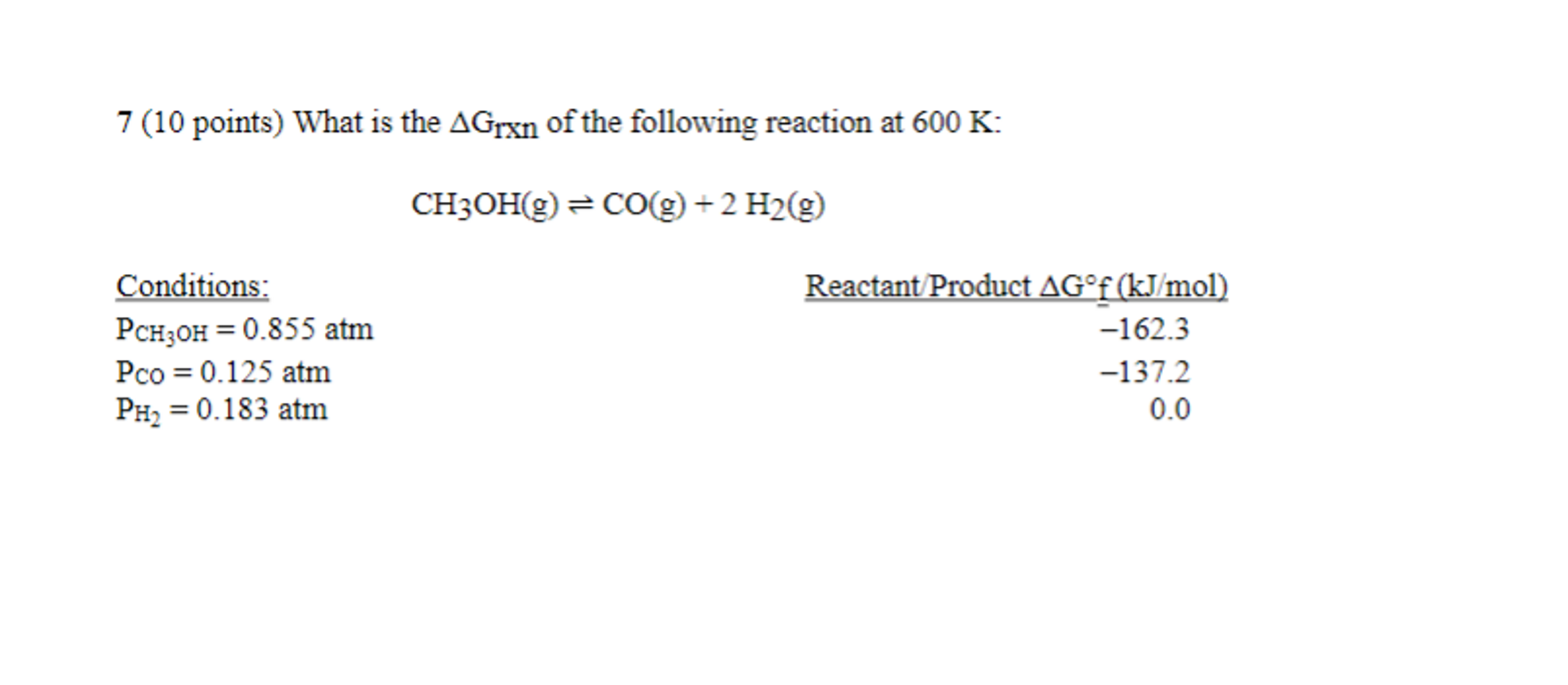 Solved 7 (10 points) What is the ΔGrxn of the following | Chegg.com