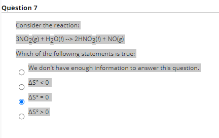 Solved Question 7 Consider the reaction: 3NO2(g) + H2011) | Chegg.com