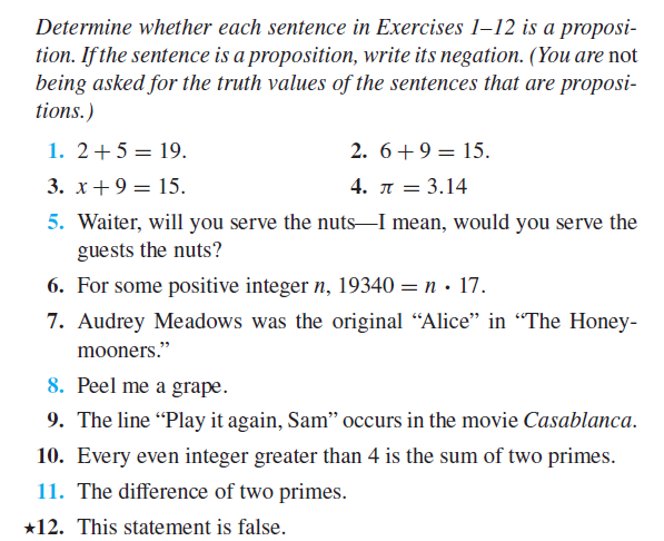 Solved Determine whether each sentence in Exercises 1-12 is | Chegg.com