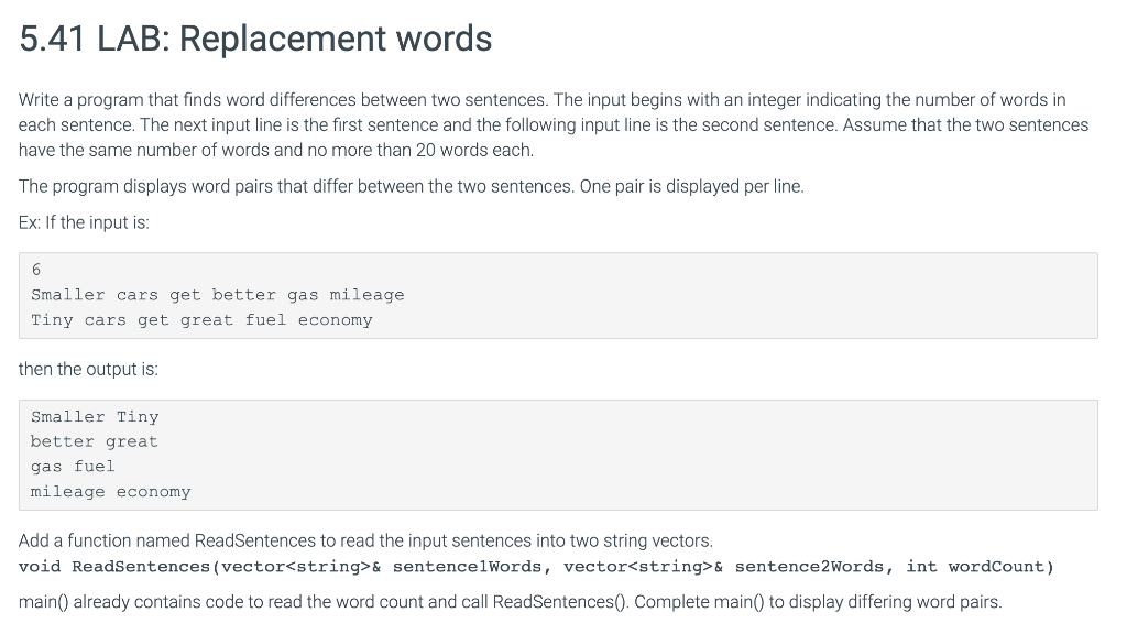 Solved 5.41 LAB: Replacement words Write a program that | Chegg.com
