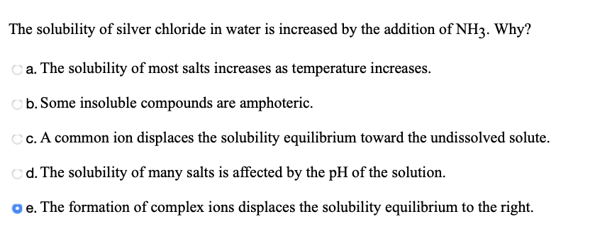 Solved The solubility of silver chloride in water is | Chegg.com