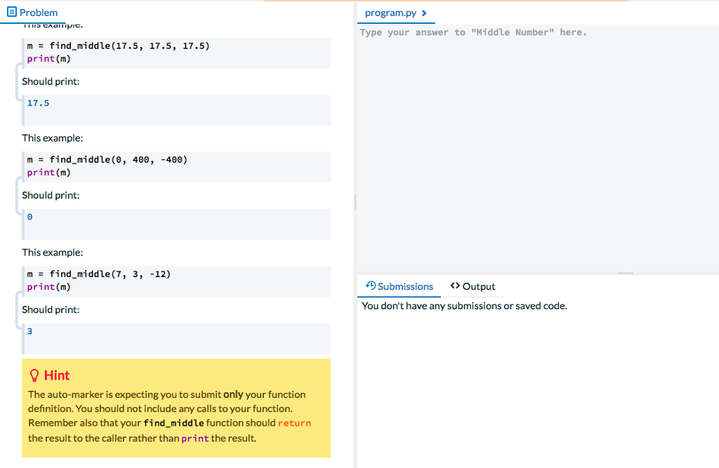 Solved Problem program.py Type your answer to "Middle N | Chegg.com