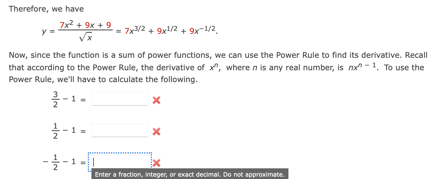 Solved Therefore We Have 7x2 9x 9 Y x 7x3 2 Chegg