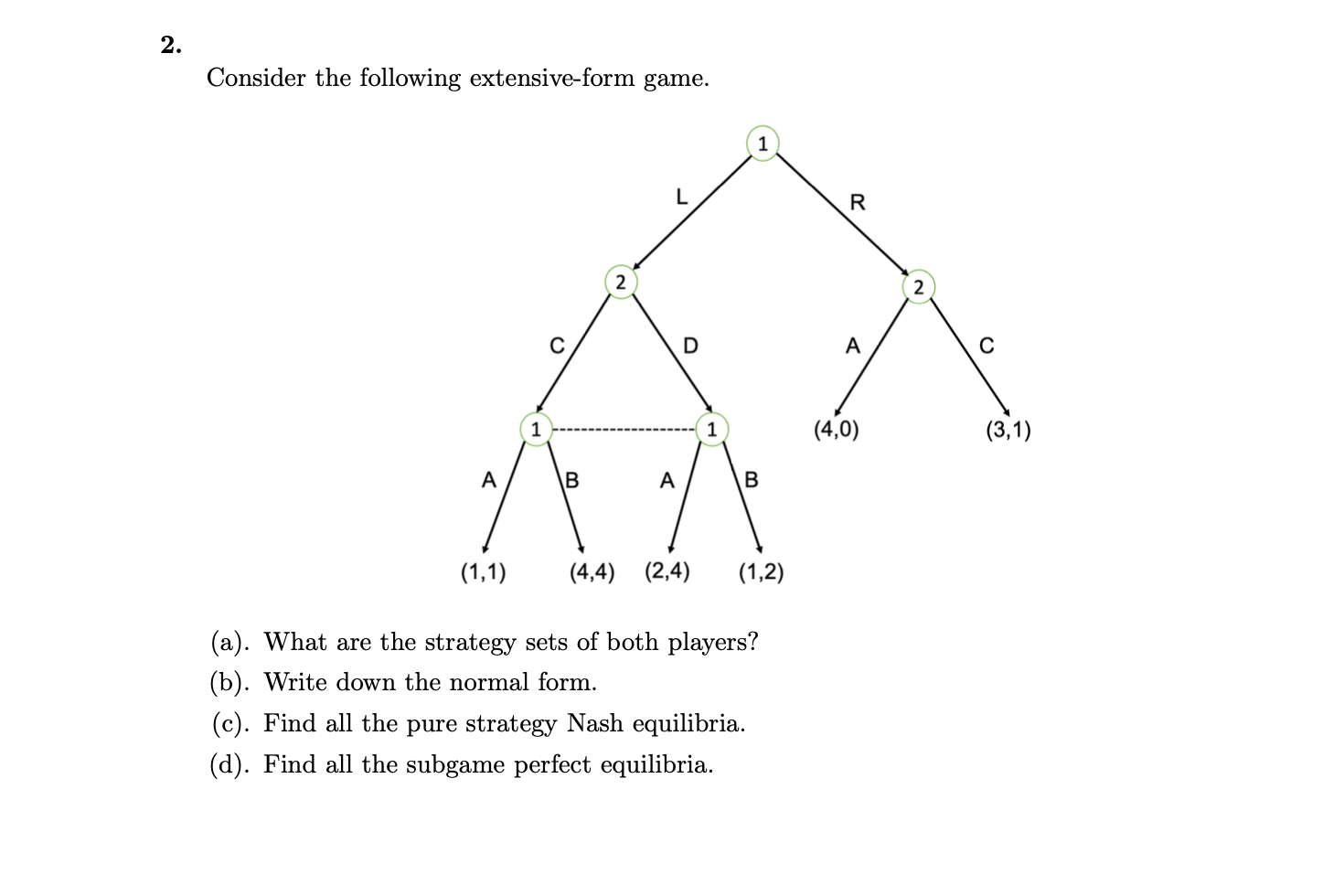 Solved 2. Consider the following extensive-form game. R D А | Chegg.com