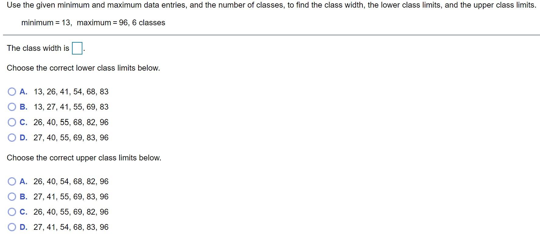 Solved Use the given minimum and maximum data entries, and | Chegg.com