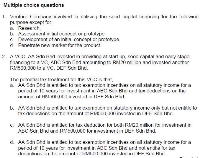 Solved Multiple choice questions 1. Venture Company involved | Chegg.com