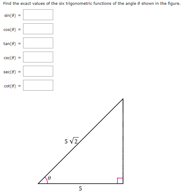 Solved Find the exact values of the six trigonometric | Chegg.com