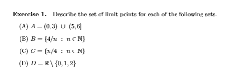 Solved Exercise 1. Describe the set of limit points for each | Chegg.com