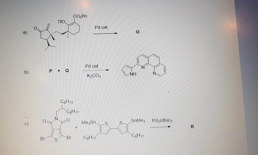 Solved CO2Bn Pd cat. Pd cat. P + Q NH K2CO3 C6H13 -C₂H17 | Chegg.com
