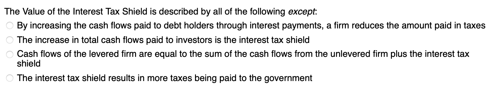 Solved The Value of the Interest Tax Shield is described by | Chegg.com