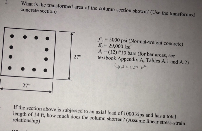 Solved . What is the transformed area of the column section | Chegg.com
