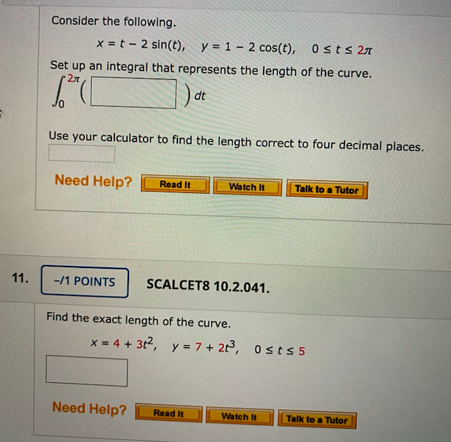 Solved Consider the following. x = t - 2 sin(t), y = 1 - 2 | Chegg.com