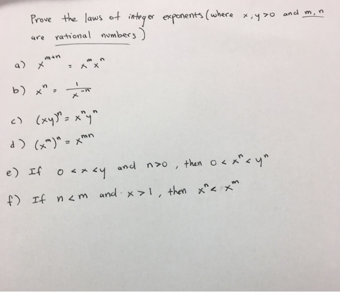 Solved Prove The Laws Of Integer Exponents Where X Y 0 7796