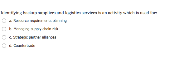 Solved Identifying backup suppliers and logistics services | Chegg.com