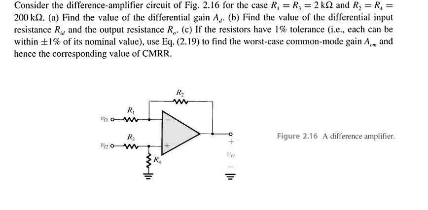 Solved Consider the difference-amplifier circuit of Fig. | Chegg.com