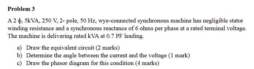 Solved A 2ɸ , 5kVA, 250 ﻿V, 2- ﻿pole, 50 ﻿Hz, ﻿wye-connected | Chegg.com